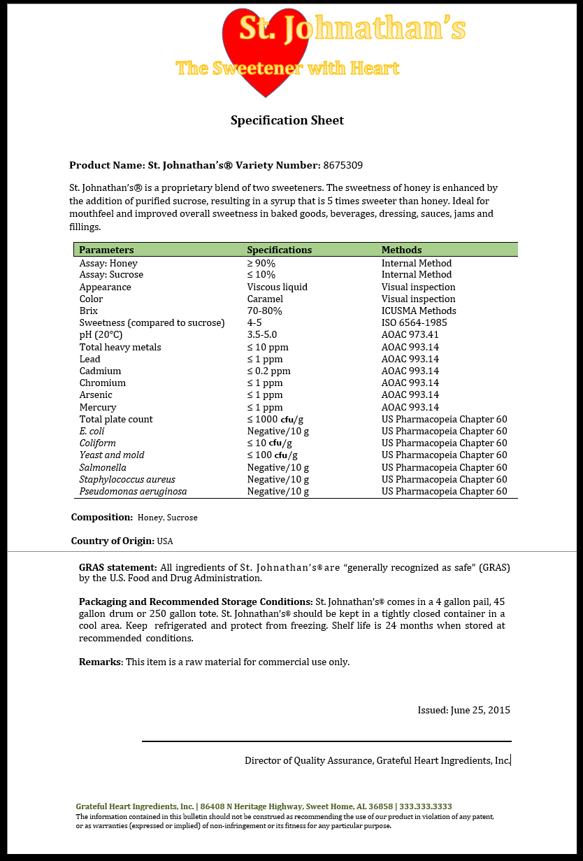 TTBGov Ingredient Specification Sheet Guidance And Examples