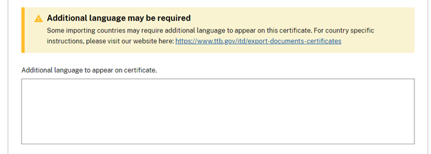 TTBGov - Electronic Export Certificate User Guide - Create