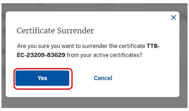TTBGov - Electronic Export Certificate User Guide - Surrender
