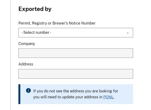 TTBGov - Electronic Export Certificate User Guide - Create
