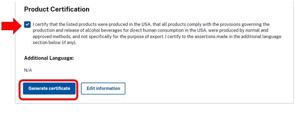 TTBGov - Electronic Export Certificate User Guide - Create