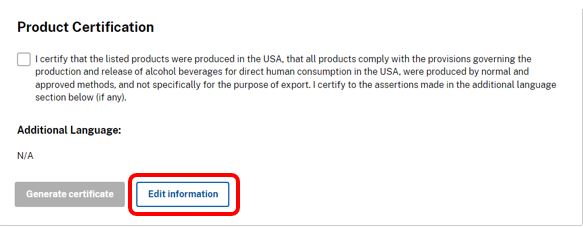 TTBGov - Electronic Export Certificate User Guide - Create