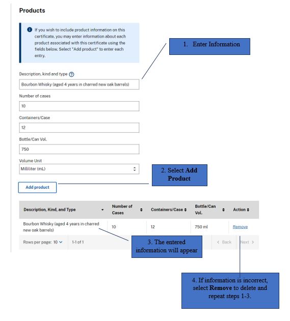TTBGov - Electronic Export Certificate User Guide - Create